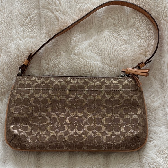 Coach | Bags | Coach Tan And Gold Pochette | Poshmark